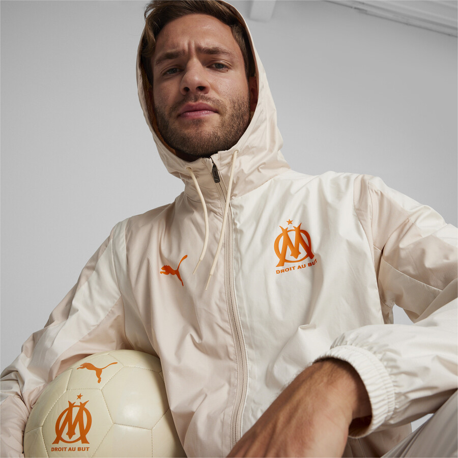 Veste survêtement avant match OM beige orange 2023/24 sur Foot.fr